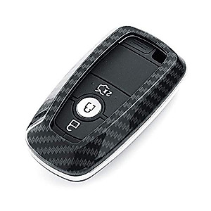 iJDMTOY Exact Fit Black Glossy Carbon Fiber Finish Key Fob Shell Compatible With Ford 2018-up Mustang F150 F250 Explorer Expedition Keyless Smart Key