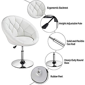 Yaheetech Vanity Chair Makeup Chair Swivel Accent Chair Height Adjustable Round Back Tilt Chair with Chrome Frame for Makeup Room, Living Room, White