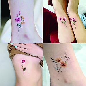 WYUEN 24 Sheets Flower Temporary Tattoo Sticker Women Children Fake Tattoos Body Art Waterproof Face Stickers (W24-04)