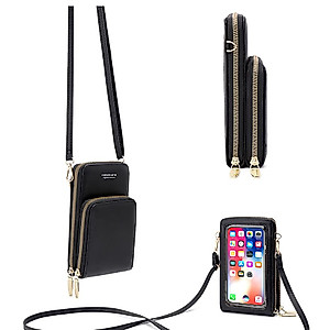 WaitingU Small Crossbody Bag Cell Phone Purse for Women, Touch Screen Bag Shoulder Handbag Wallet with Credit Card Slots (A-black)