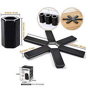 Mcles 3 Pack Trivet for Hot Dishes Collapsible Hot Pad Non-Slip Heat-Insulating Placemat,Heat-Resistant Folding Pad, Eco Expanding Silicone Pot Holder for Household Kitchen Gadgets, Black