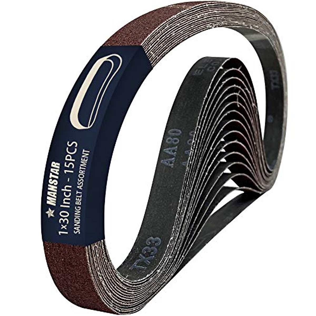 15 Pcs 1 x 30 Inch Assorted Aluminum Oxide Sanding Belt,80/120/150/240/400 Grit