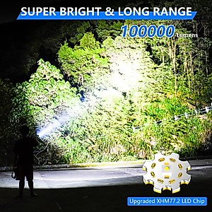 AHHZDZQ Super Bright LED Rechargeable Flashlight, 120,000 High Lumens Flashlights, XHM77.2 Zoomable Tactical Flashlight with 5 Modes, Brightest Waterproof Flashlights for Emergencies, Camping, Hiking