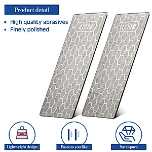 4 Pieces Diamond Sharpening Stone Grit Diamond Plate Honing Stone Diamond Stone for Kitchen Sharpening Dull, Blunt or Tired Edges, 5.9 x 2.48 Inches (400/600/1000/1200 Grit)