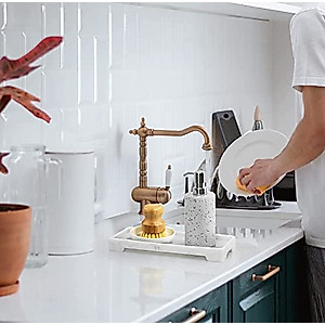 Luxspire Bathroom Vanity Tray, Toilet Tank Tray, Kitchen Sink Trays, 11" x 4" Resin Rectangle Bathroom Tray for Counter, Marble Tray for Soap Dispenser Perfume Jewelry, Small, White Marble