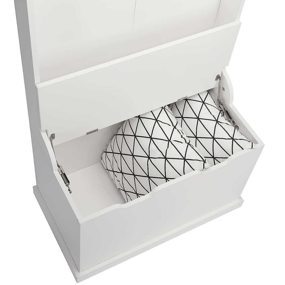 Karl home Hall Tree with Storage Bench, 3-in-1 Freestanding Coat Rack Clothes Stand with 4 Hooks Wooden Flip Cover Seat Space Saving for Bedroom Hallway Livingroom 67" H Simple White