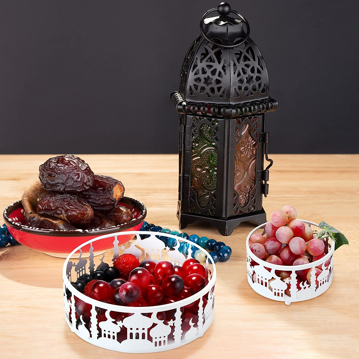 Sumind 3 Pcs Ramadan Serving Trays Eid Mubarak Round Metal Food Trays Crazy Night Islam Eid Mubarak Plates Food Storage Containers for Eid Islamic Muslim Activity Party Favor, White