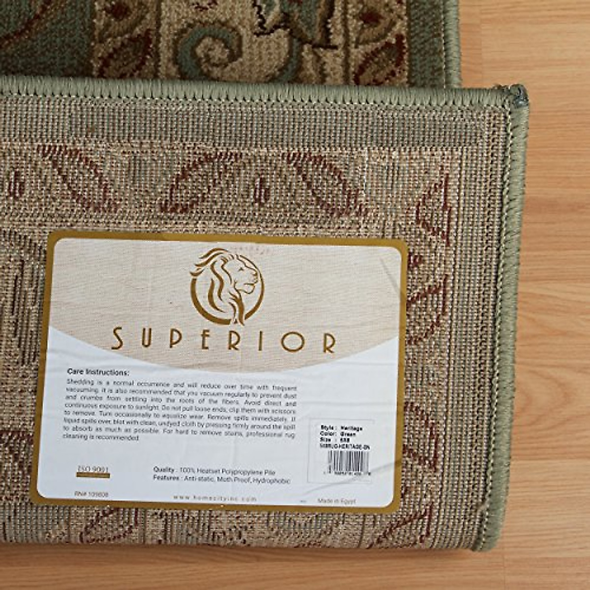 SUPERIOR Rochdale Classic Oriental-Style Indoor Area Rug with Jute Backing, 4' x 6', Green