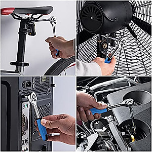 PTSTEL 14 Pieces Socket Wrench Kit, 1/4” Drive Socket Set with 72 Teeth Release Ratchet Wrench and Extension Bar, CR-V Sockets