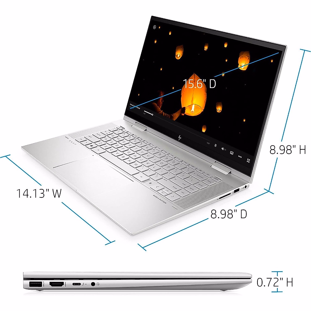 HP Envy x360 15.6" FHD Touchscreen 2-in-1 Laptop - 12th Gen Intel Core i7-1260P 12-Core up to 4.7 GHz, 64GB RAM, 1TB NVMe SSD, Intel Iris Xe Graphics, Audio by Bang & Olufsen, Pen, Windows 11 Pro