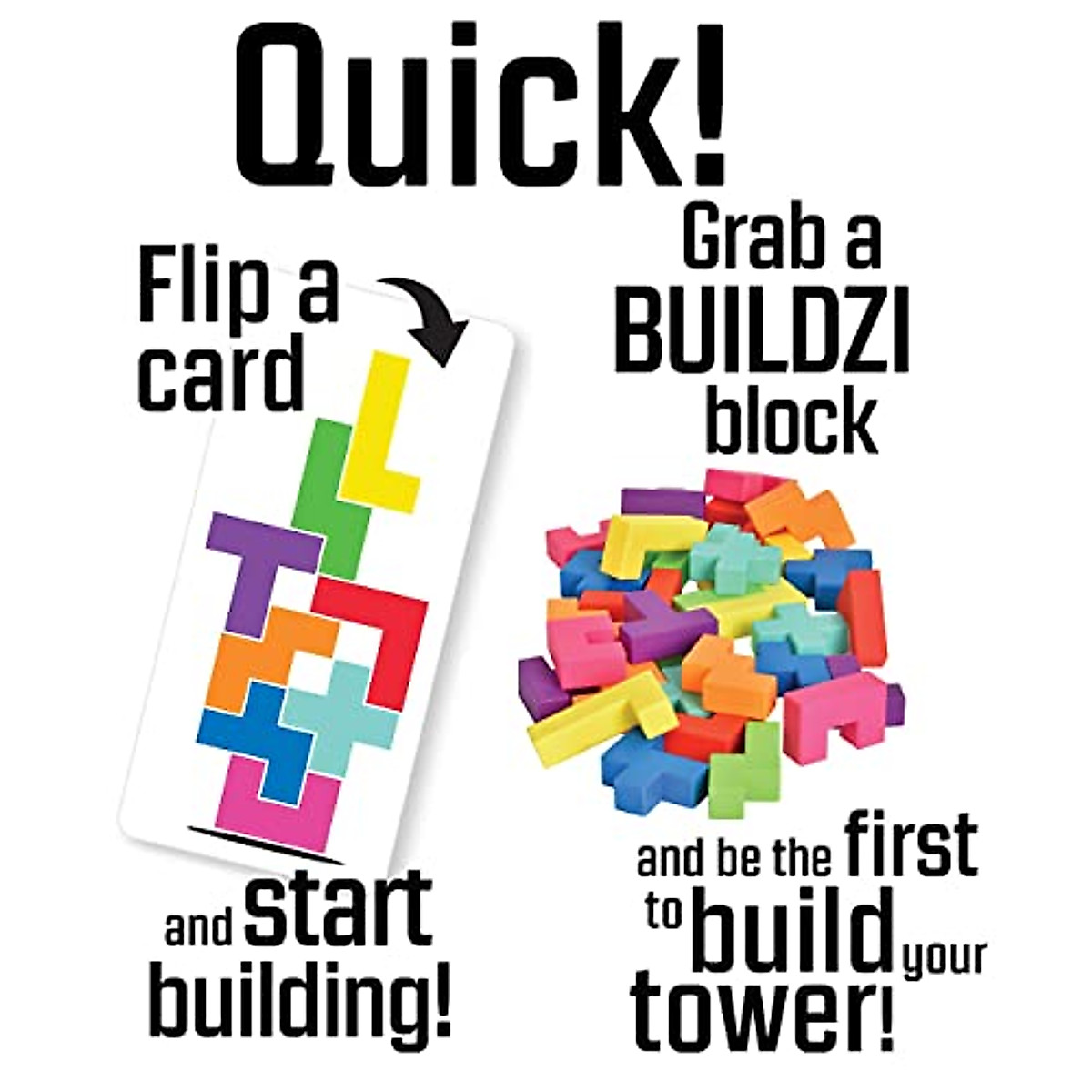 TENZI BUILDZI The Fast Stacking Building Block Game for The Whole Family - 2 to 4 Players Ages 6 to 96 - Plus Fun Party Games for up to 8 Players