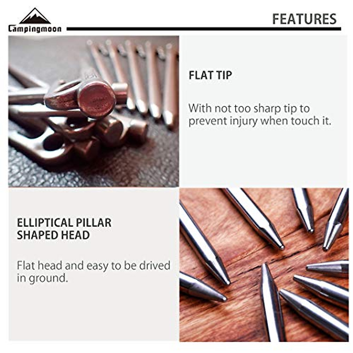 CAMPINGMOON 11.81-inch 8pcs Martensitic Stainless Steel 420J2 Hardened Forged Tent Stake Power Peg Ideal for Hard Ground R-30-8P