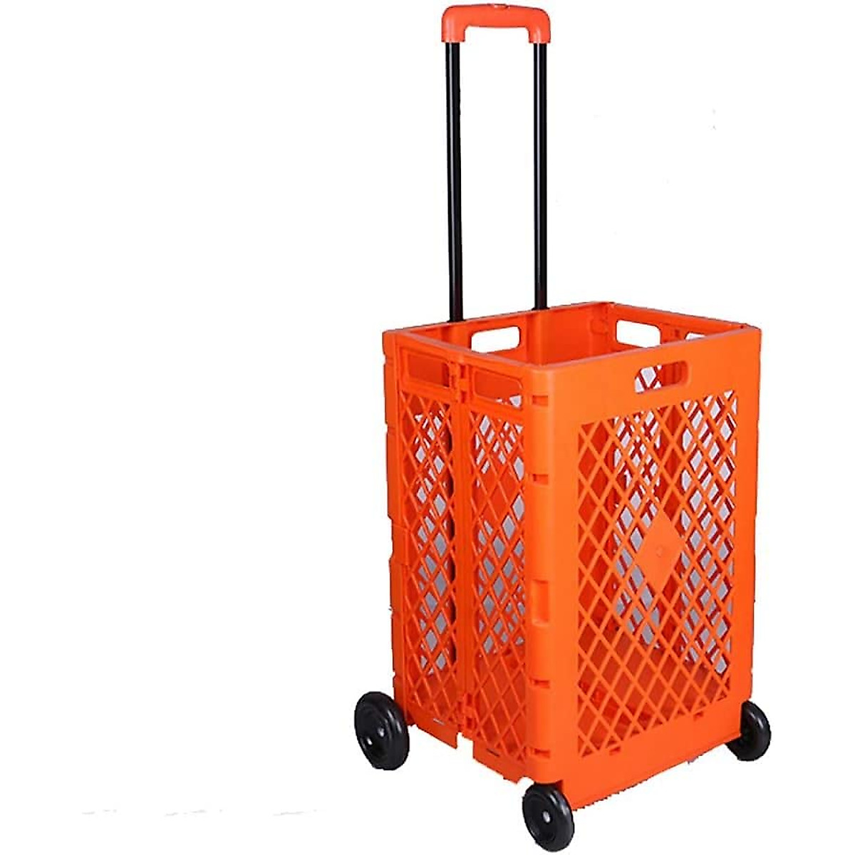 RAZZUM Large Hand Trucks,Plastic Folding Supermarket Shopping Cart Portable Trolley Car Luggage Push Storage Box Storage Box Trolleys/Orange