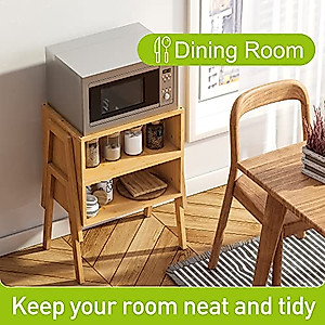 End Table Set of 2 Bamboo Stackable Bedside Table Living Room Nightstand 2-Tier Storage Shelf Wood Sofa Table for Small Space Bed Room Living Room