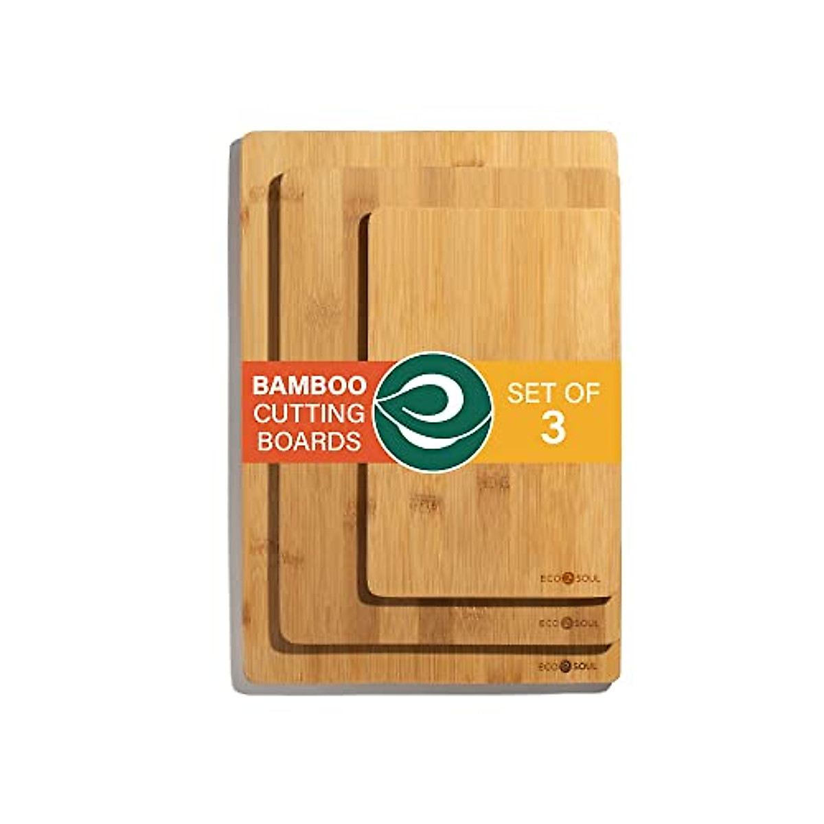 ECO SOUL Bamboo Cutting Boards For Kitchen | Chopping & Butcher Block | Meat, Vegetables, Cheese & Charcuterie Board | Non-Slip, Durable, USDA Certified (3 Set)