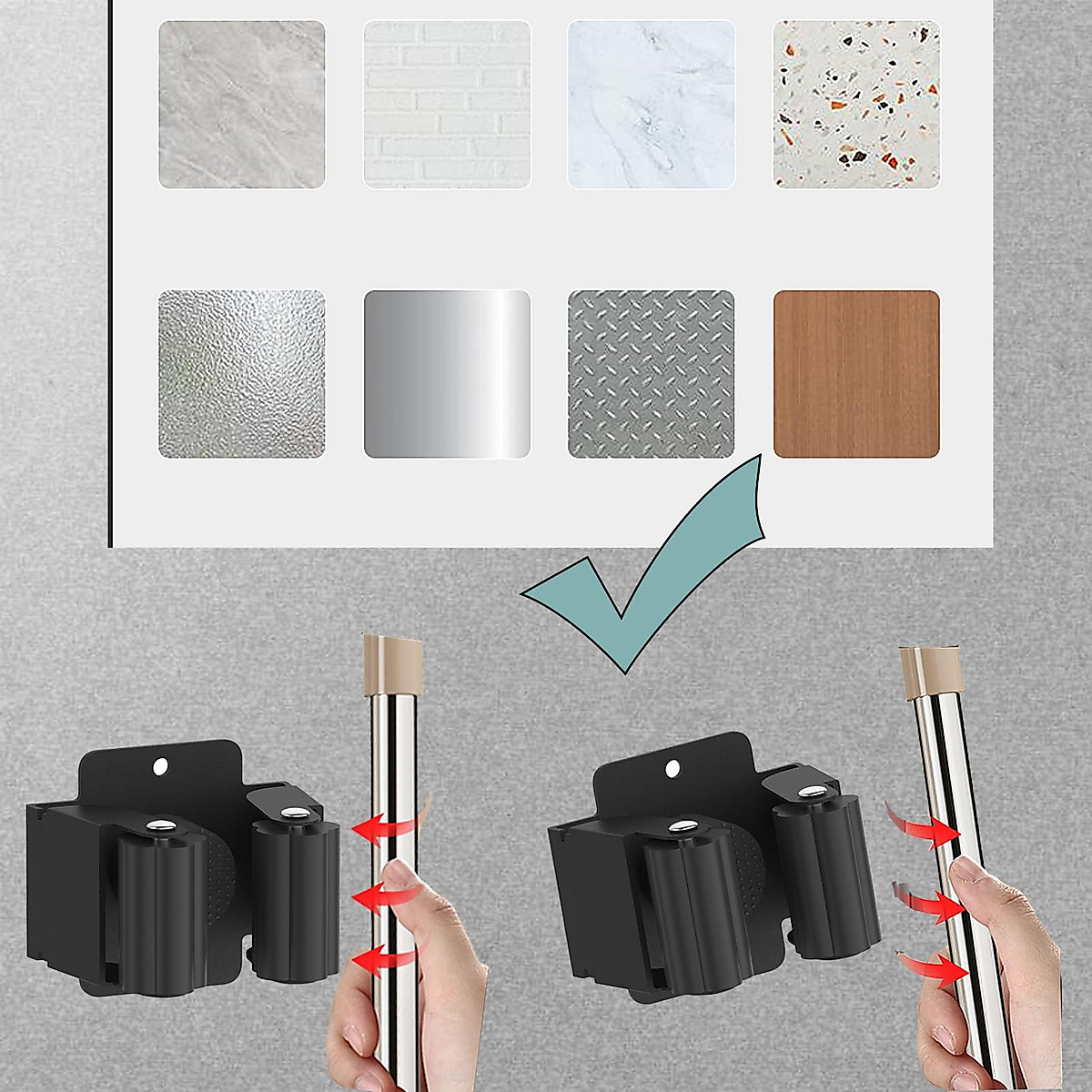 Broom Holder Wall Mount 25 Pack Broom and Mop Organizer Wall Hanging Clamp Clip Hanger Stainless Steel Gripper Mounted Utility Rack with Installation Screws Self Adhesive for Shovel Handle Black