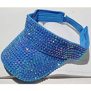 ASUITOFK Bling Rhinestone Sport Sun Visor Hats Adjustable Summer Cap Visor Caps for Men and Women Outdoor Hat Blue