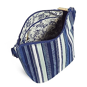 Vera Bradley Women's Canvas Bucket Crossbody Purse, Seaside Stripe Navy, One Size