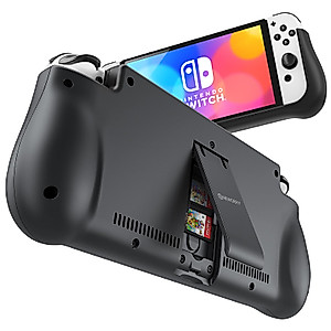 NEWDERY External Battery Station for Nintendo Switch/Switch OLED, 10000mAh Backup Charger Case Support PD Quick Charging with 2 Extra Game Card Slots Adjustable Kickstand for Nintendo Switch