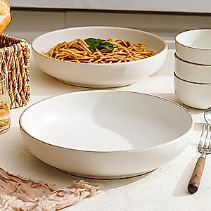 S&Q'S CERAMICS Large Serving Bowls Set of 4, 65 Ounce Large Salad Bowls,10'' Ceramic Wide Shallow Bowl Plates, Big Serving Dishes for Party, Entertaining, Microwave Safe (Glazed Matte Off-White)