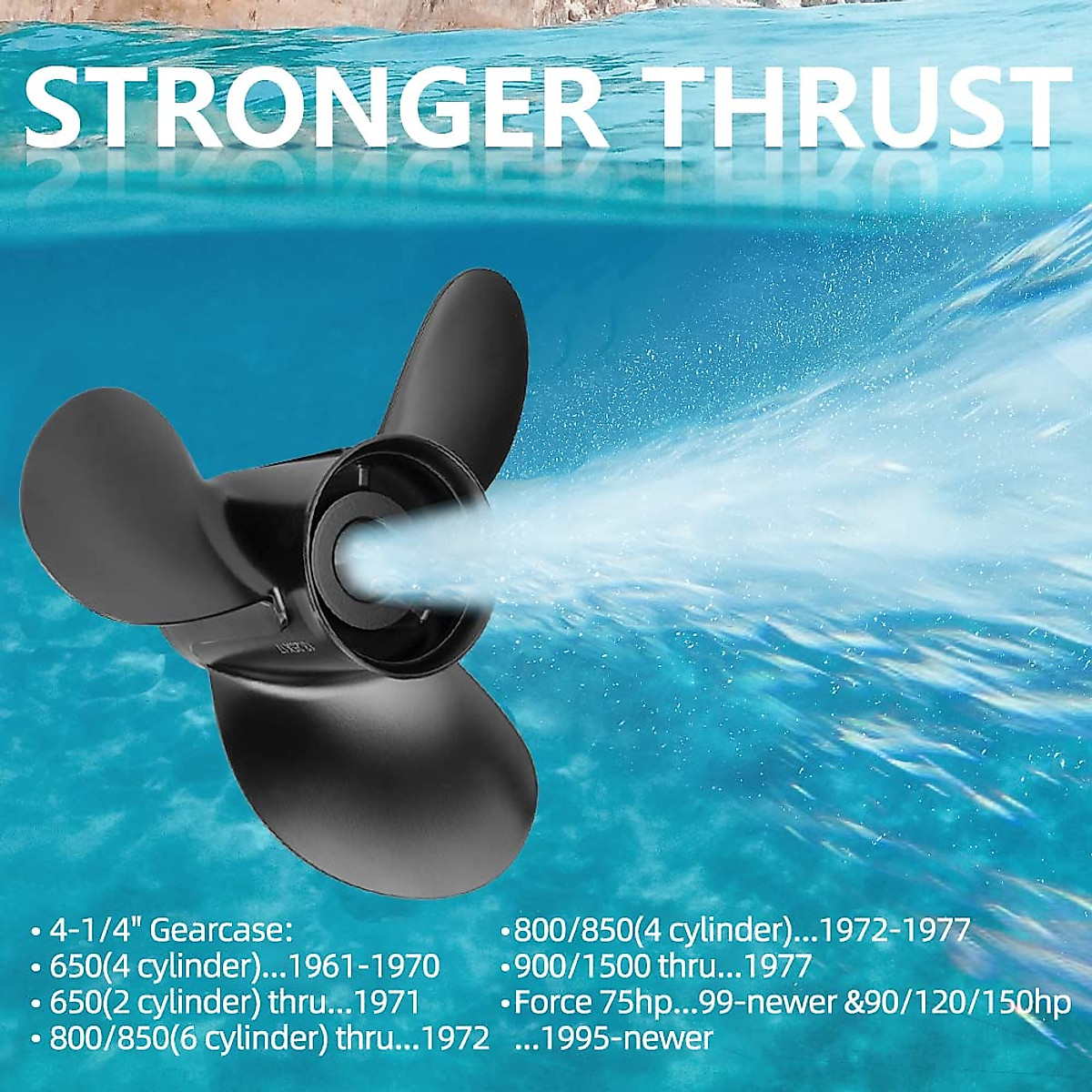 Qiclear 13 1/4x17 Upgrade OEM 48-77344A45 Aluminum Outboard Boat Propeller fit Mercury Motos 60 75 90 100 115 125 HP,15 Spline Tooth,Rh,13.25x17p