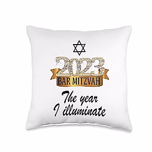 2023 Bar Mitzvah Gifts & Decorations For Boys 2023 Bar Mitzvah Quote Festive White Yellow Decor Throw Pillow, 16x16, Multicolor