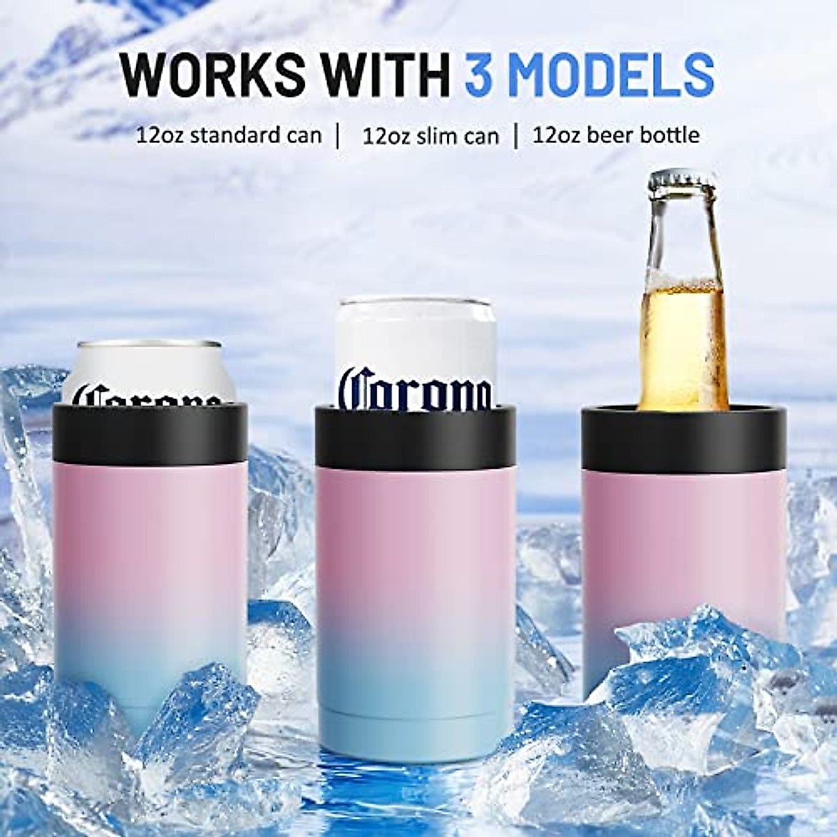 Charcy Insulated Can Cooler Tumbler, Stainless Steel 12oz Beverage Sleeve, Double Wall Can Coozie Insulated, Slim Can Insulated Koozie - Pink Blue