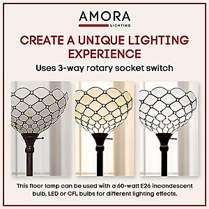 Amora Upright Tiffany Floor Lamp - 72” Pearl Stained Glass Floor Lamp