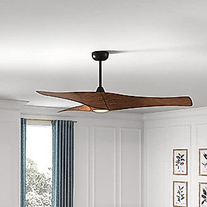 WINGBO Ceiling Fan, 62in DC, Walnut, Modern, Old Bronze, 3 Curved ABS Blades, Light Kit, Remote, Living Room, Kitchen, Bedroom, ETL Listed
