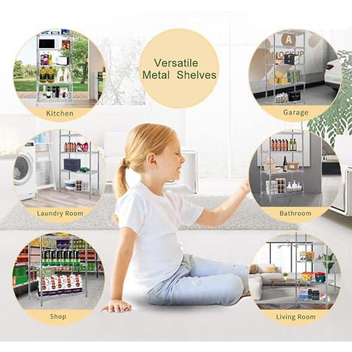 Catalina Creations Wire Shelving Rack，5-Shelf Storage Shelves, Chrome Metal Self, Heavy Duty Adjustable Steel Shelving Unit with 5-Shelf Liners for Garage, Kitchen, Office