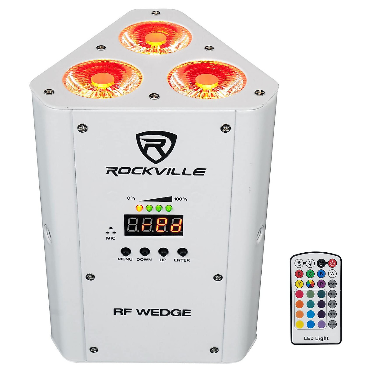 2 Rockville RF Wedge White RGBWA+UV Battery Wireless DMX DJ Up Lights+RF Remotes