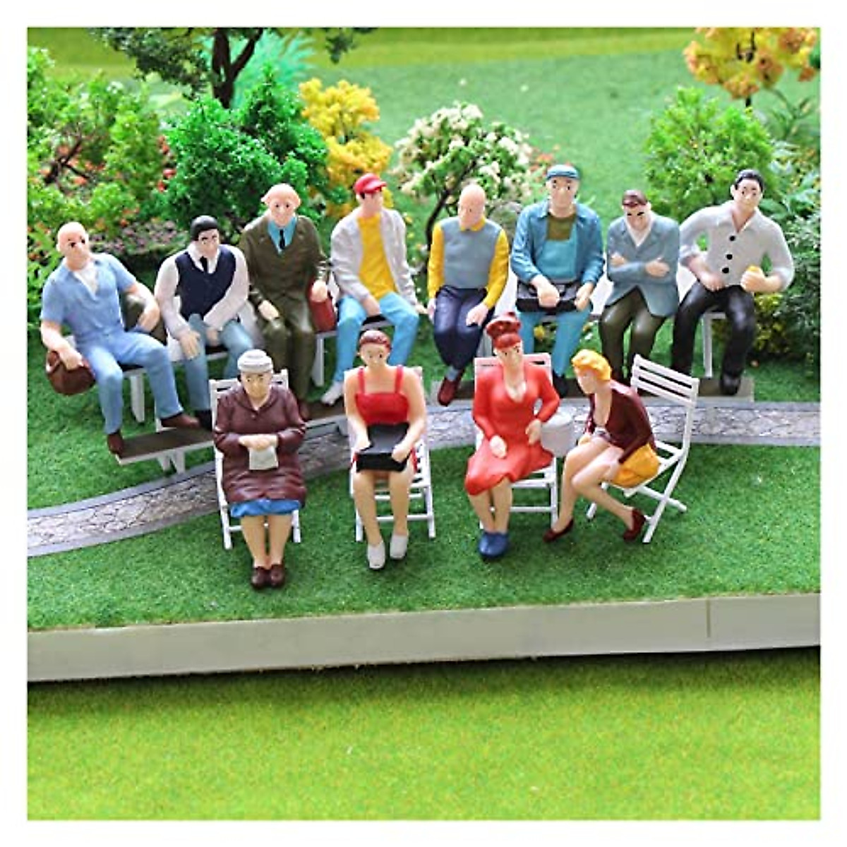 FSGLOVE Miniature Model Building Kit Model Railway Park Scenery 12pcs G- Scale 1:25 Painted Seated Figures Sitting People 12pcs Different Poses