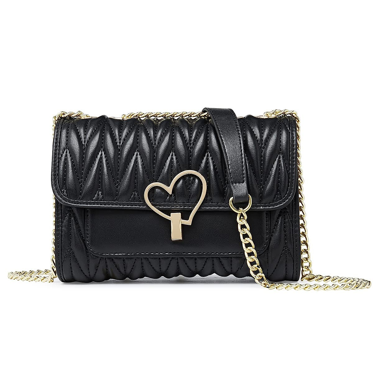 LAORENTOU Cowhide Shoulder Bag for Women Leather Small Satchel Crossbody Bag Quilted Purses With Chain Strap