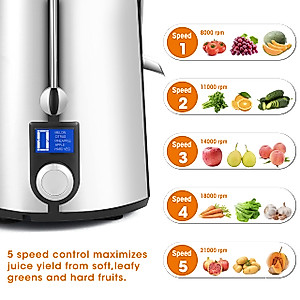 1000W 5 Speeds LCD Screen Centrifugal Juicer Machines Vegetable and Fruit, Regenerate Juice Extractor with Big 3" Wide Mouth, Anti-drip Compact Juice Maker, Easy Clean, High Juice Yield, BPA Free