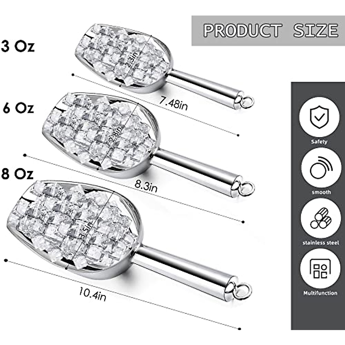 Metal Ice Scoop 3 Oz Small Stainless Steel Food Scoop Kitchen Ice Scooper For Ice Maker Candy Kitchen Bar Party Wedding Pet Animal Dog Food Scoop Beach Shovel Easy Clean Dishwasher Safe(Silver)