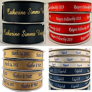 Satin Personalized Ribbon Wedding Favor Custom Printed Communion Baptism Christening Sweet 16 15 Baby Shower Bar Bat Mitzvah Bridal Quinceanera 1 1/2" - 150 Feet