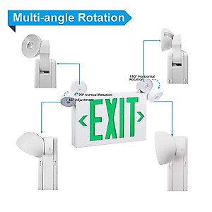 SPECTSUN LED Exit Sign Battery Backup, Green Exit Emergency Light with 2 Lamp Heads, Fire Exit Sign with Emergency Lights, Hardwired Exit Sign - 4 Pack, Ceiling/Wall Mount 2 sided Exit Sign with Arrow