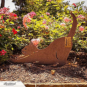 RealSteel Garden Cat Art 3 Pack - Outdoor Yard Decor - American-Made Metal & Weather-Resistant Powder Coating - Mother Cat & 2 Kittens (Black)