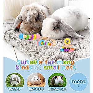 MEWTOGO 3 Pcs Wooden Bunny Toys - Safe Rabbit Toys, Bite-Resistant Guinea Pigs Toys for Chinchillas Hamsters Small Animals Playing Teeth Grinding Indoor Outdoor Bunny Gifts