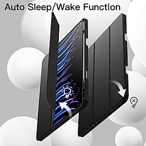 JETech Case for iPad Pro 12.9-Inch (6th/5th Generation, 2022/2021 Model) with Pencil Holder, Support 2nd Pencil Charging, Slim Tablet Cover with Soft TPU Back, Auto Wake/Sleep (Black)