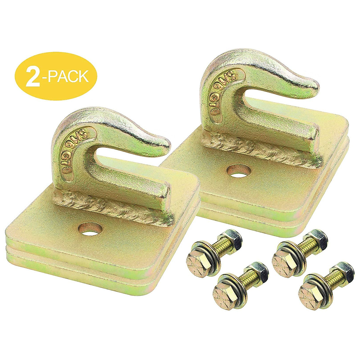 Robbor Grab Hook 5/16 in Bolt-on Grab Hook Grade 70 Forged Steel Tow Hook Work Well for Tractor Bucket, RV, UTV,Truck with Backer Plate and Hardware -2 PK
