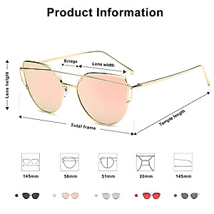 SOJOS Cat Eye Sunglasses for Women Fashion Designer Style Mirrored Lens SJ1001 Gold Frame/Pink Lens