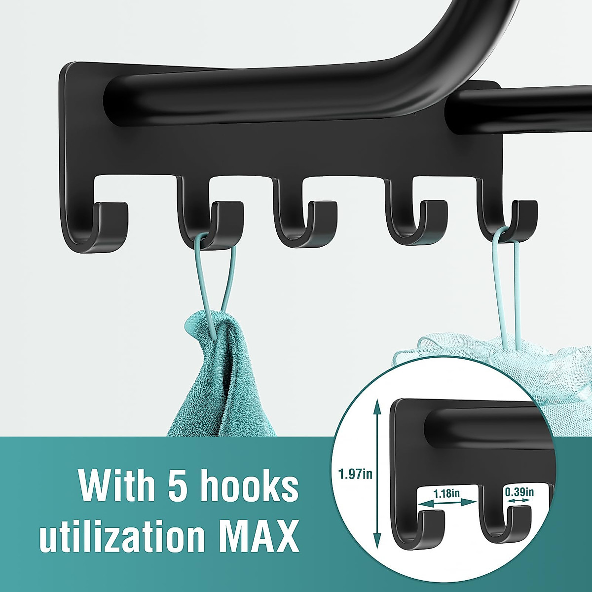 Towel Rack Bathroom Wall Holder: Black Shower Organizer Wall Mounted for Rolled Towel Storage 27.9 in