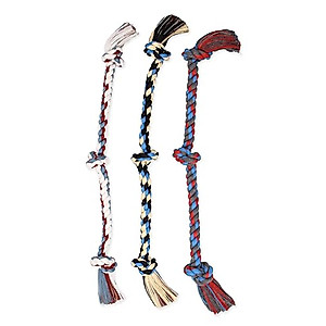 Mammoth Flossy Chews Assorted Color Rope, Premium Cotton-Poly 3 Knot Tug Dog , X-Large