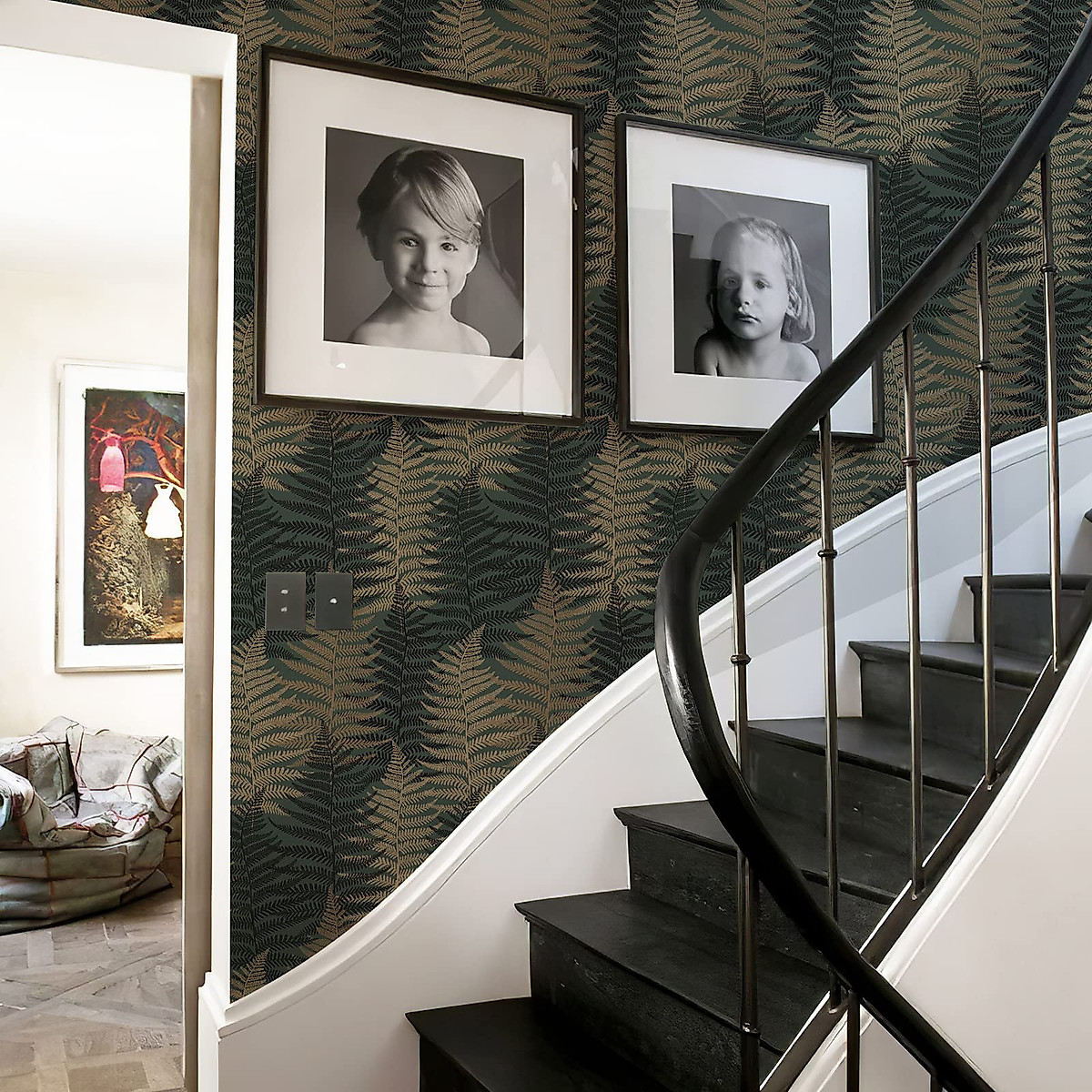 JiffDiff Botanical Fern Wallpaper Peel and Stick Leaf Wallpaper Green Grunge Ferns Removable Wallpaper Botanical Greenery Wallpaper Self Adhesive 17.73" x 393.7" Covering 47.36 sq.ft