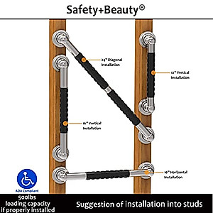 AmeriLuck Decorative Bathroom Grab Bar with Anti-Slip Rubber Grip, 1-1/4 x 24in, ADA Compliant, 500lbs Weight Support, Stainless Steel, Brushed Nickel