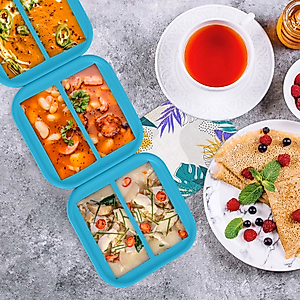 NAKTOW 2-Cup Silicone Freezer Tray with Lid - 2 Pack - Make 4 Perfect 2-Cup Portions - Easy Release Molds for Food Storage & Freeze Soup, Broth, Stew or Sauce Color Aqua (Aqua)