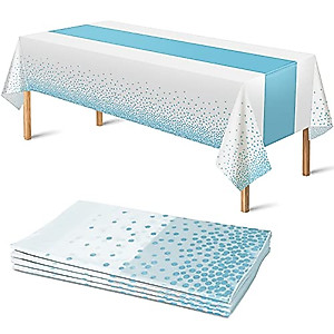 4 Pack Disposable Plastic Table Cloths for Parties,White and Light Blue Dot Plastic Tablecloth Disposable Rectangle Table Covers for Wedding Birthday Baby Shower First Communion Decorations 54" x 108"