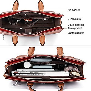 BOSTANTEN Laptop Bag for Women 15.6 inch Leather Briefcase for Women Slim Messenger Bag Shoulder Tote Handbags Brown