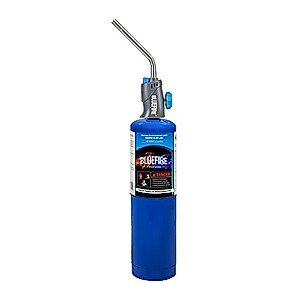 BLUEFIRE MRS-7014B Trigger Start Gas Welding Torch Head for Propane & MAP PRO Fuel,Extend 1.5" Burning Tube Nozzle Piezo Self Ignition Handhold Cylinder Soldering Brazing Triple-Point Flame